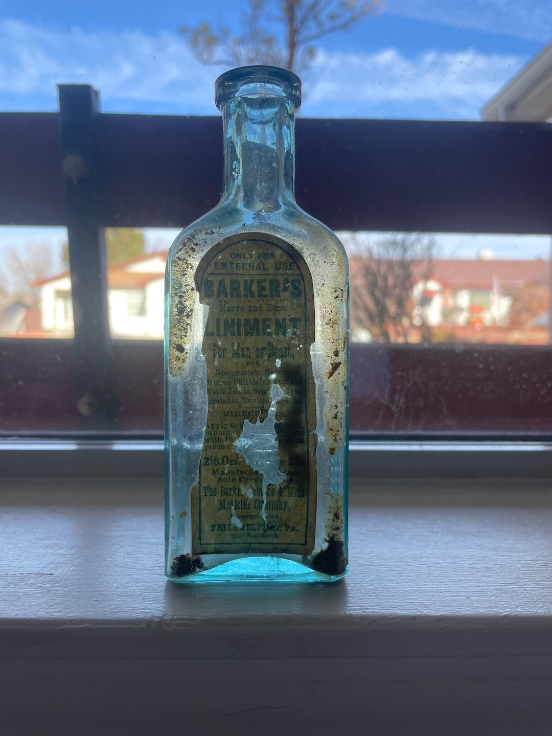 Antique Barker’s Nerve and Bone Liniment for Man or Beast C1860s, Aqua ...