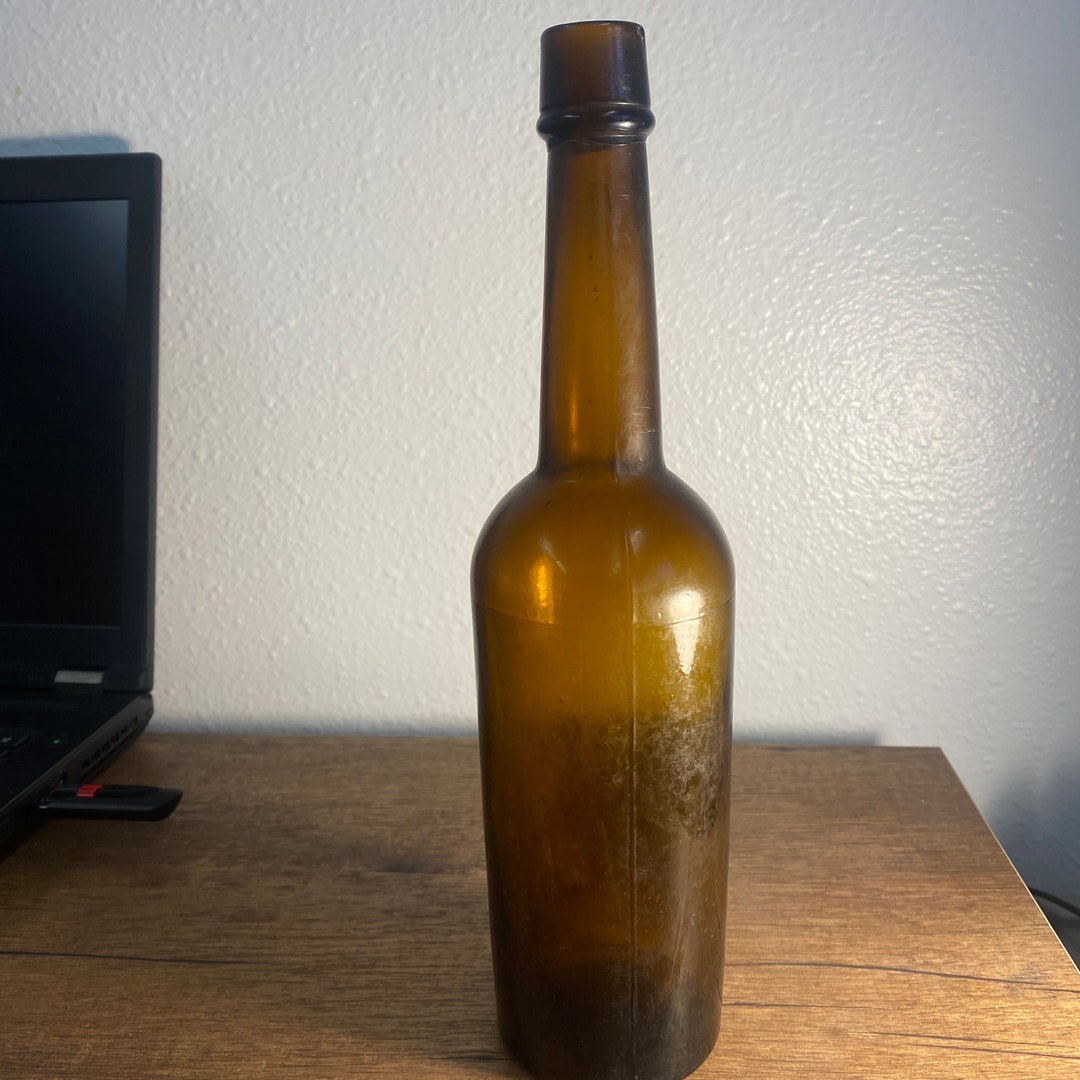 RARE Pacific Glass Works 1860s-1880s Amber 6th Liquor Bottle, With Six ...