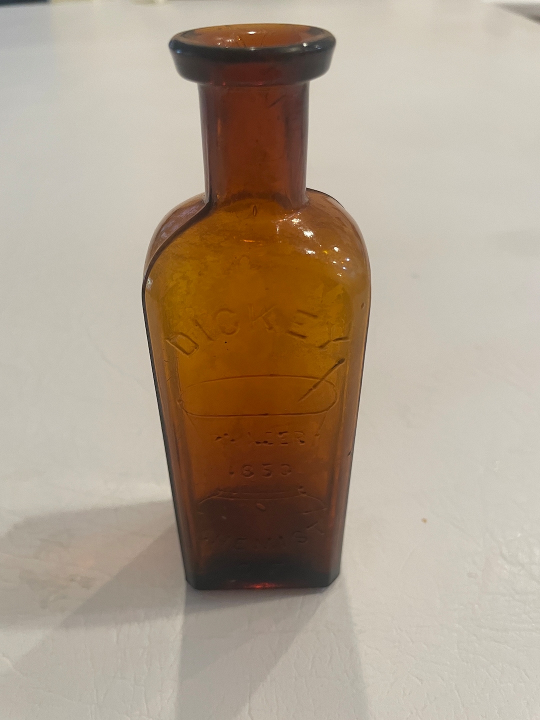 Antique 1850s AMBER EMBOSSED BOTTLE a Dickey Pioneer Chemist San ...