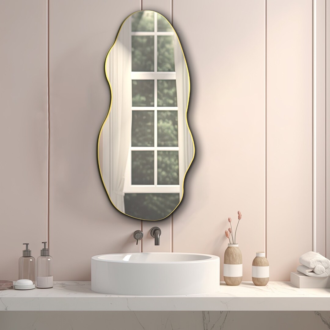 Asymmetrical Mirror, Irregular Bathroom Mirror, Home Wall Mirror, Gold ...
