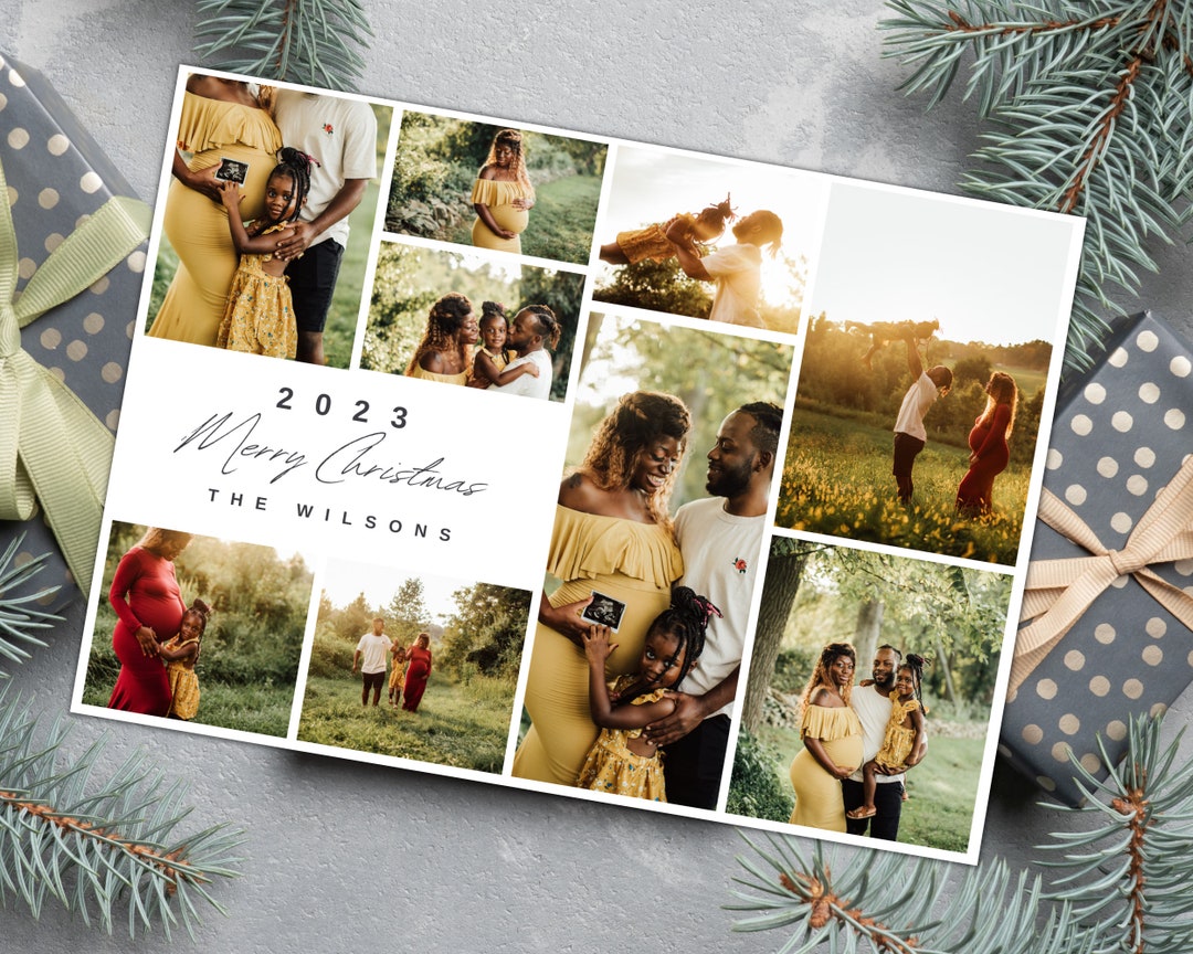 Photo Collage Christmas Card: Customizable Family Template (PDF) - Etsy