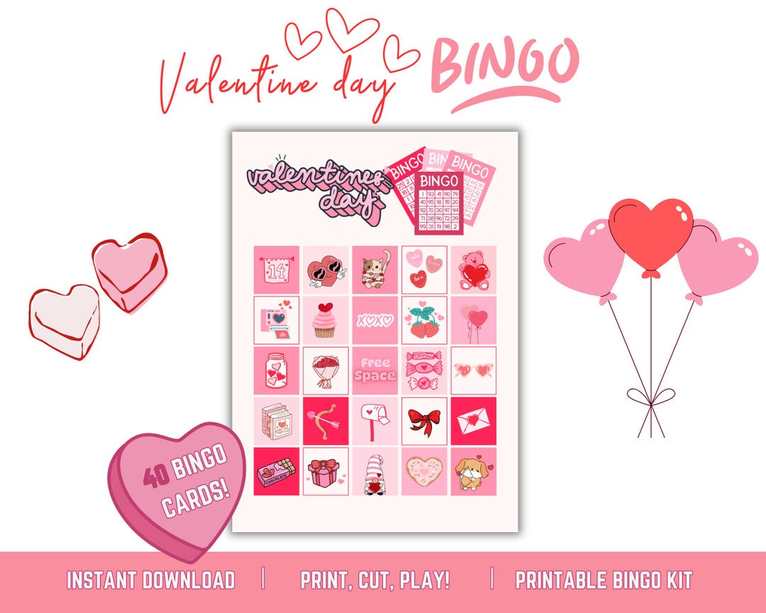 Cute Valentines Bingo, Kids Bingo, Family Bingo Cards, Valentines Games ...