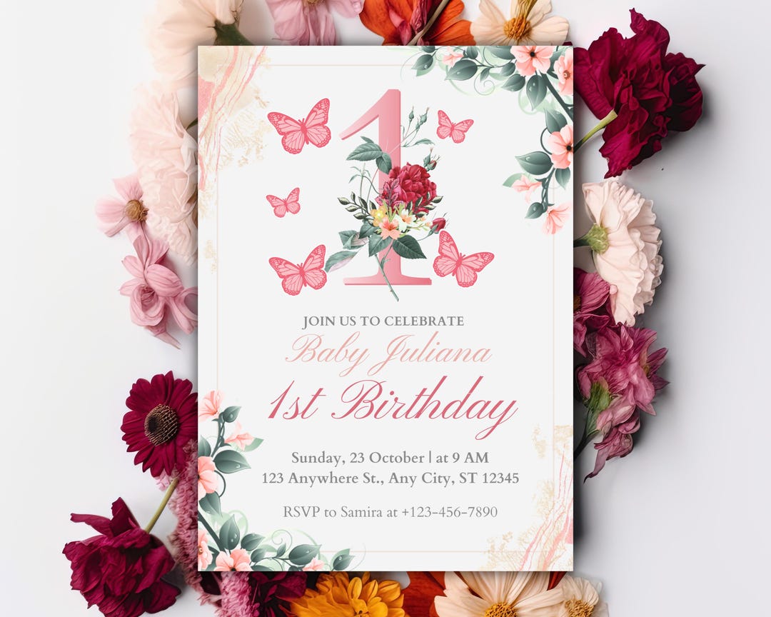 Butterfly Number Birthday Invitation, Customizable Birthday Invite ...