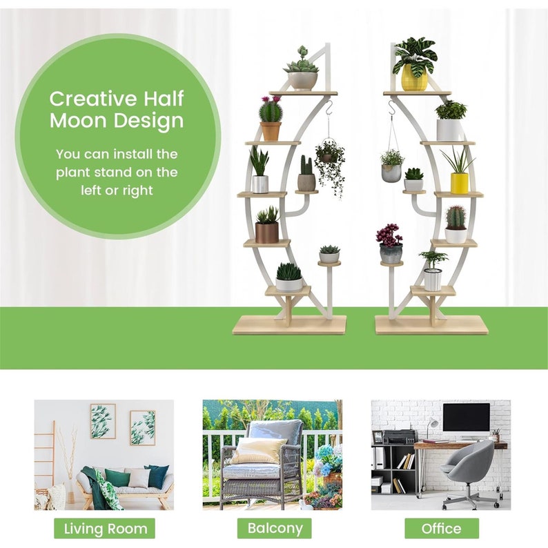 8-tier Plant Stand, Curved Half Moon Shape Ladder Flowers Shelf With ...