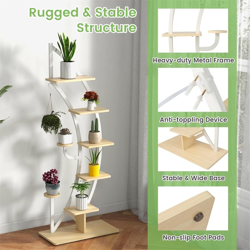 8-tier Plant Stand, Curved Half Moon Shape Ladder Flowers Shelf With ...