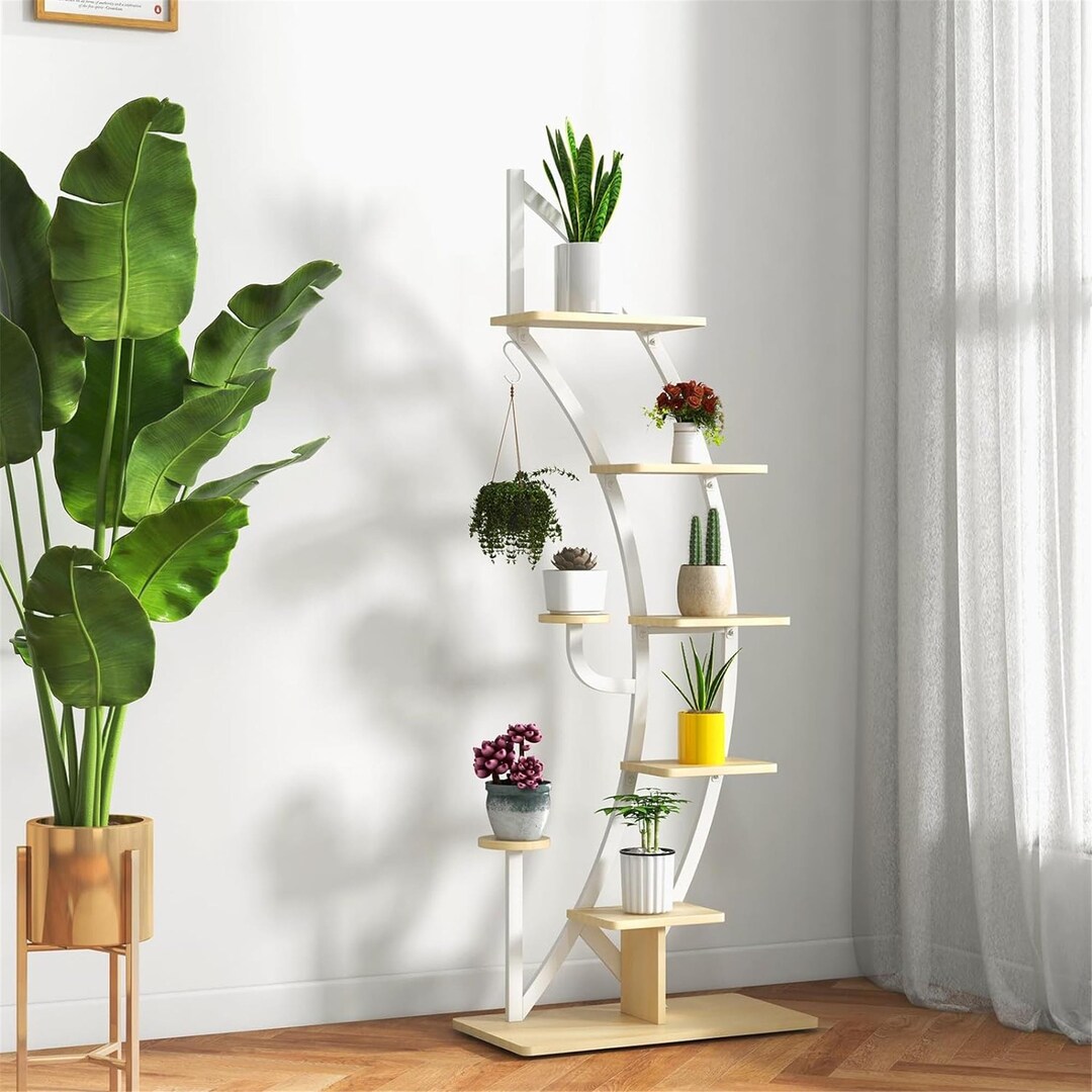 8-tier Plant Stand, Curved Half Moon Shape Ladder Flowers Shelf With ...