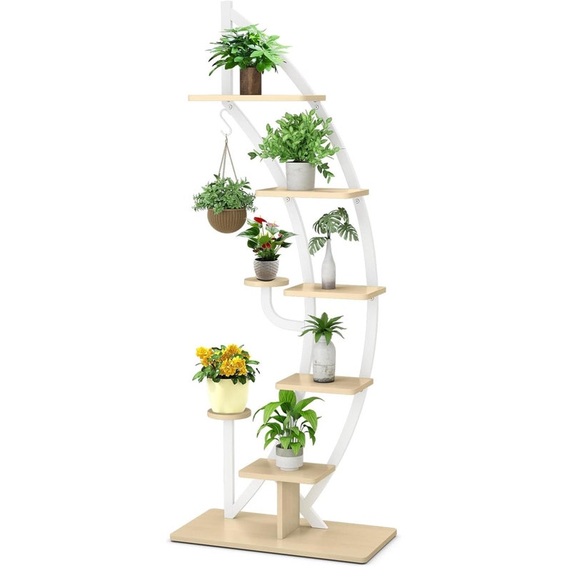 8-tier Plant Stand, Curved Half Moon Shape Ladder Flowers Shelf With ...