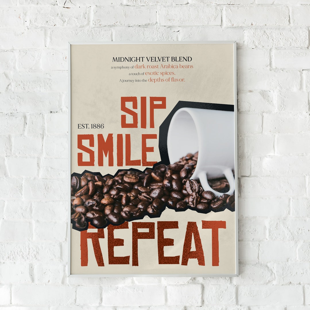 Coffee Poster Digital Download - Retro Cafe Wall Art Print Perfect for ...