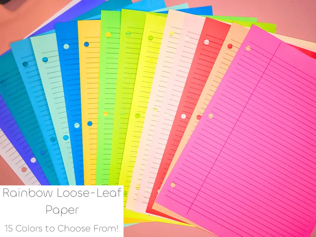 Colorful Loose Leaf College Ruled Filler Notebook Paper for 3-ring ...