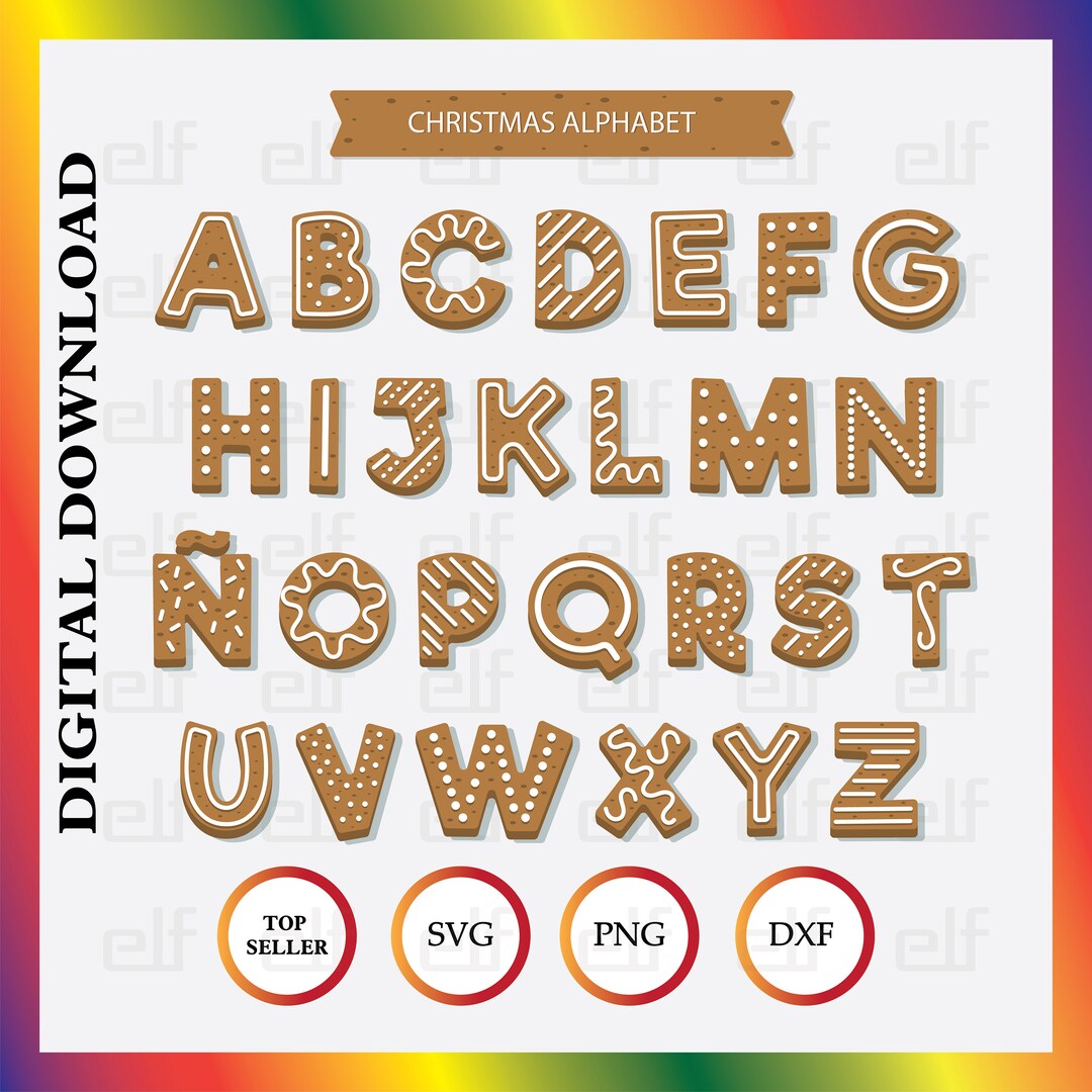 Gingerbread Christmas Alphabet Clipart: PNG, SVG (digital Download) - Etsy