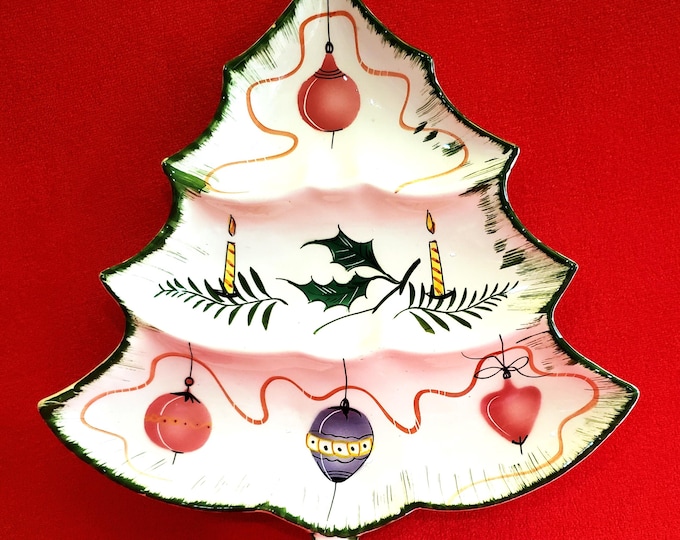 Vintage Italy Hand Painted Christmas Tree Serving Dish- Retro Tree ...