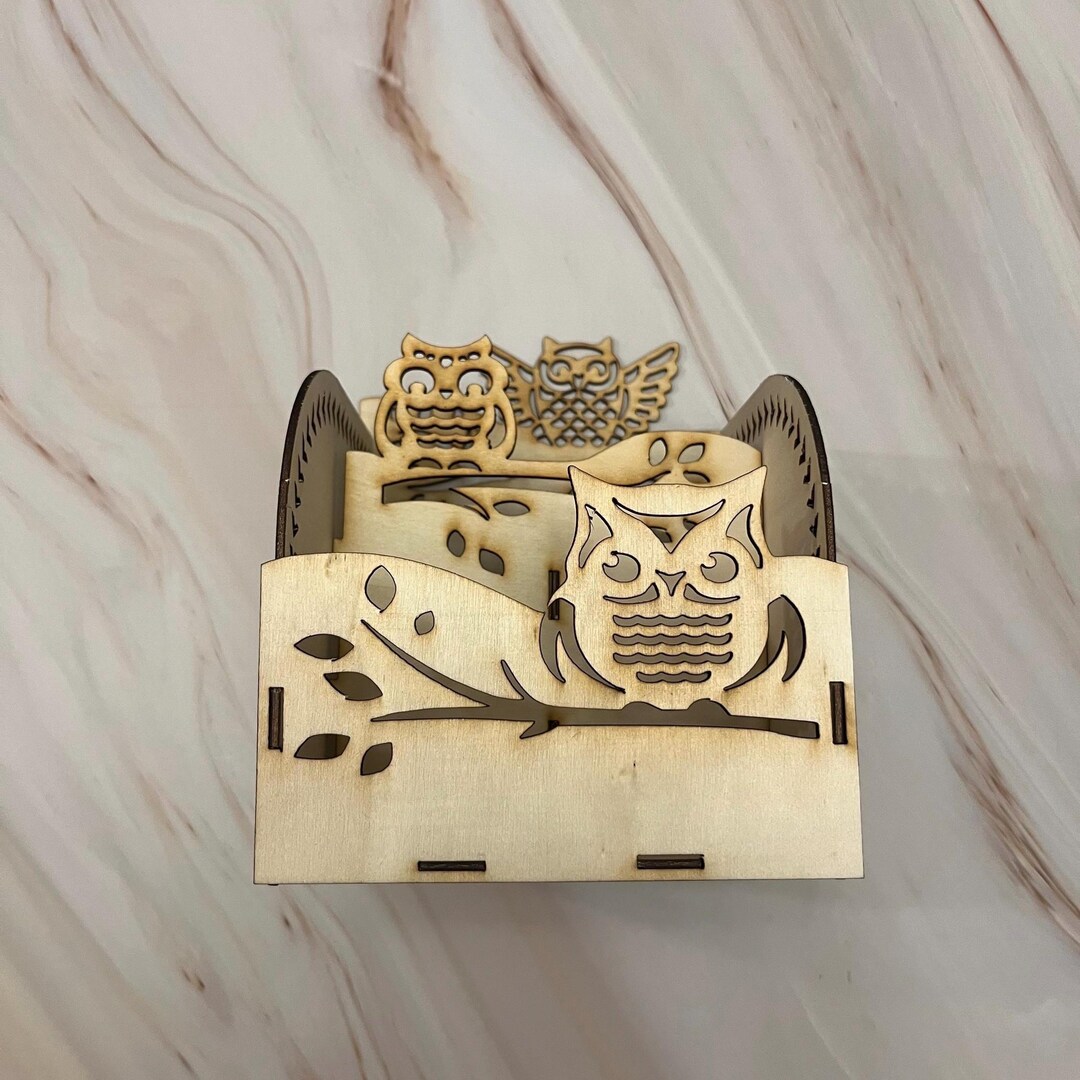Owl Themed Desk Organizer Laser Cut Wood Office Storage Cute ...
