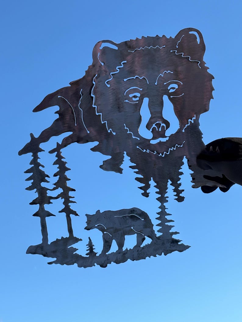Rustic Bear Silhouette Metal Wall Art: Nature-inspired Sign for Cabin ...