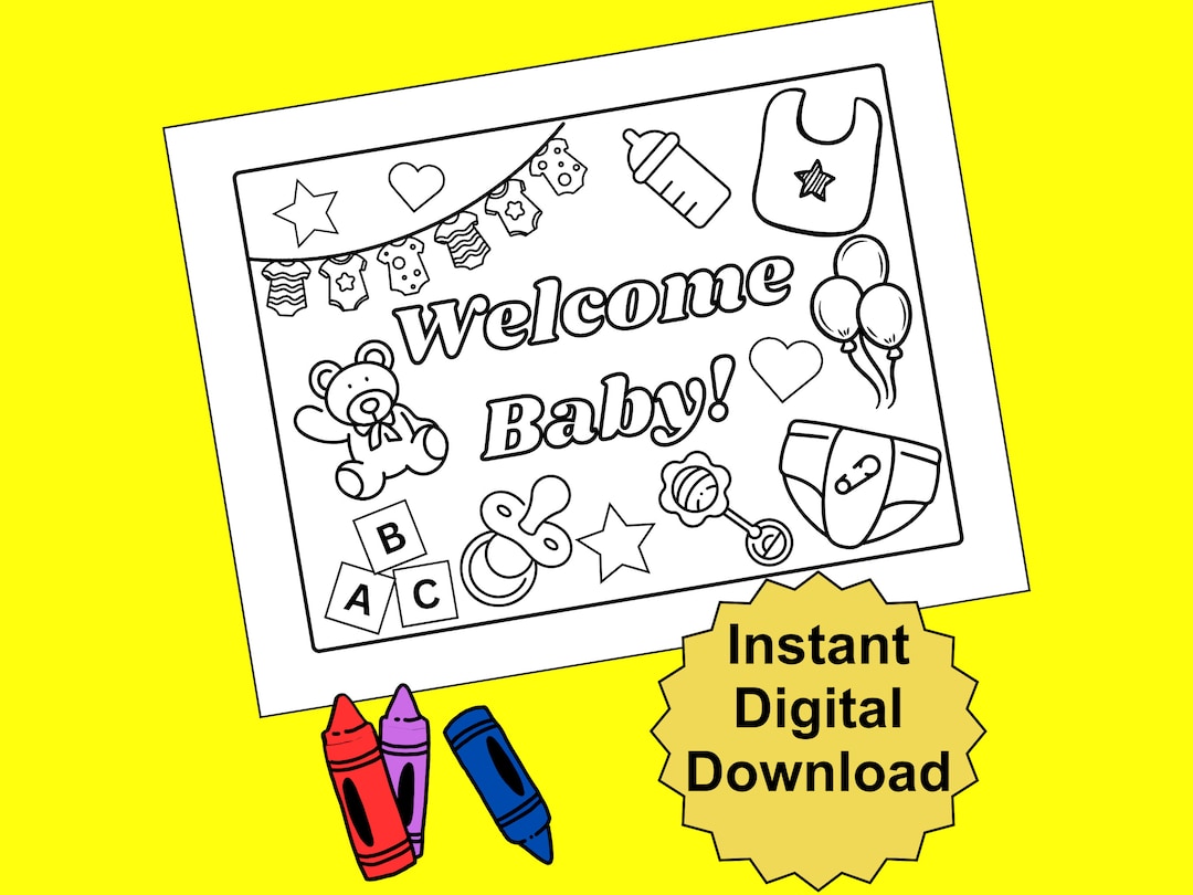 Welcome Baby Coloring Page, Baby Shower Games, Gender Reveal Party ...