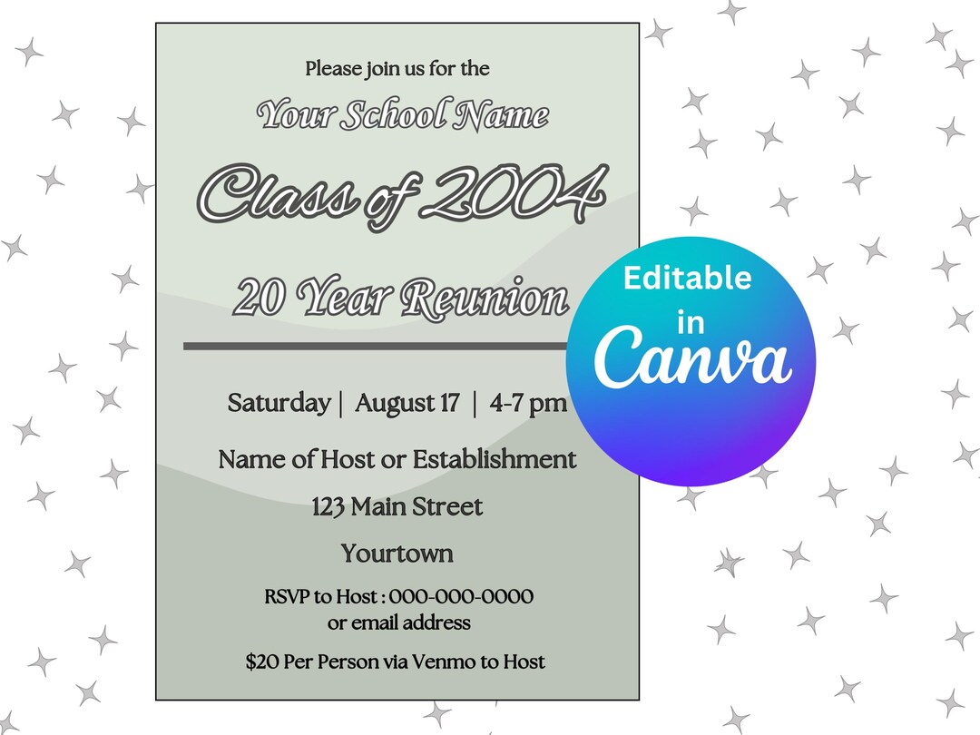 Class Reunion Invitation, High School, College, Text Editable Canva ...