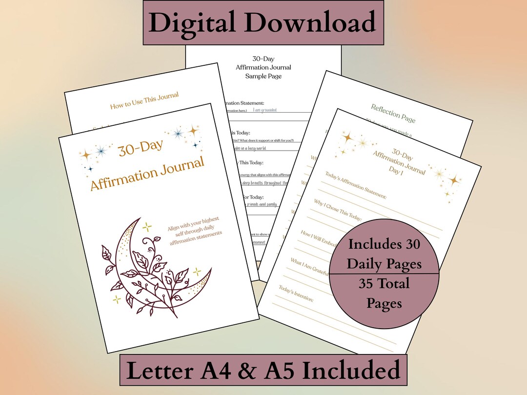 Affirmation Journal | 30-day Printable Mindset & Manifestation Workbook ...