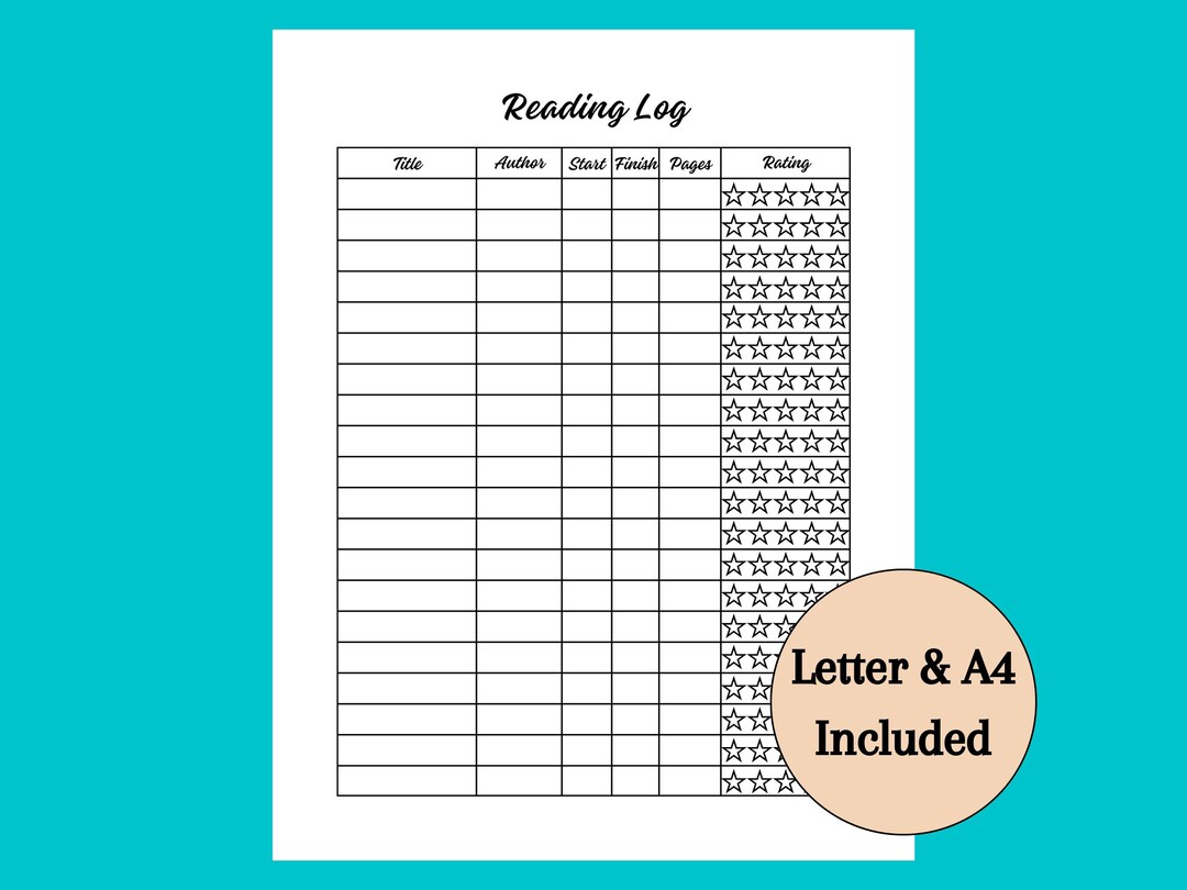 Reading Log and Review Printable, 20 Books, Digital Download, Page ...