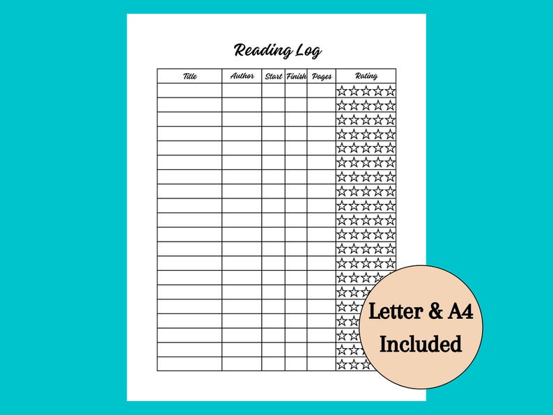 Reading Log and Review Printable, 20 Books, Digital Download, Page ...