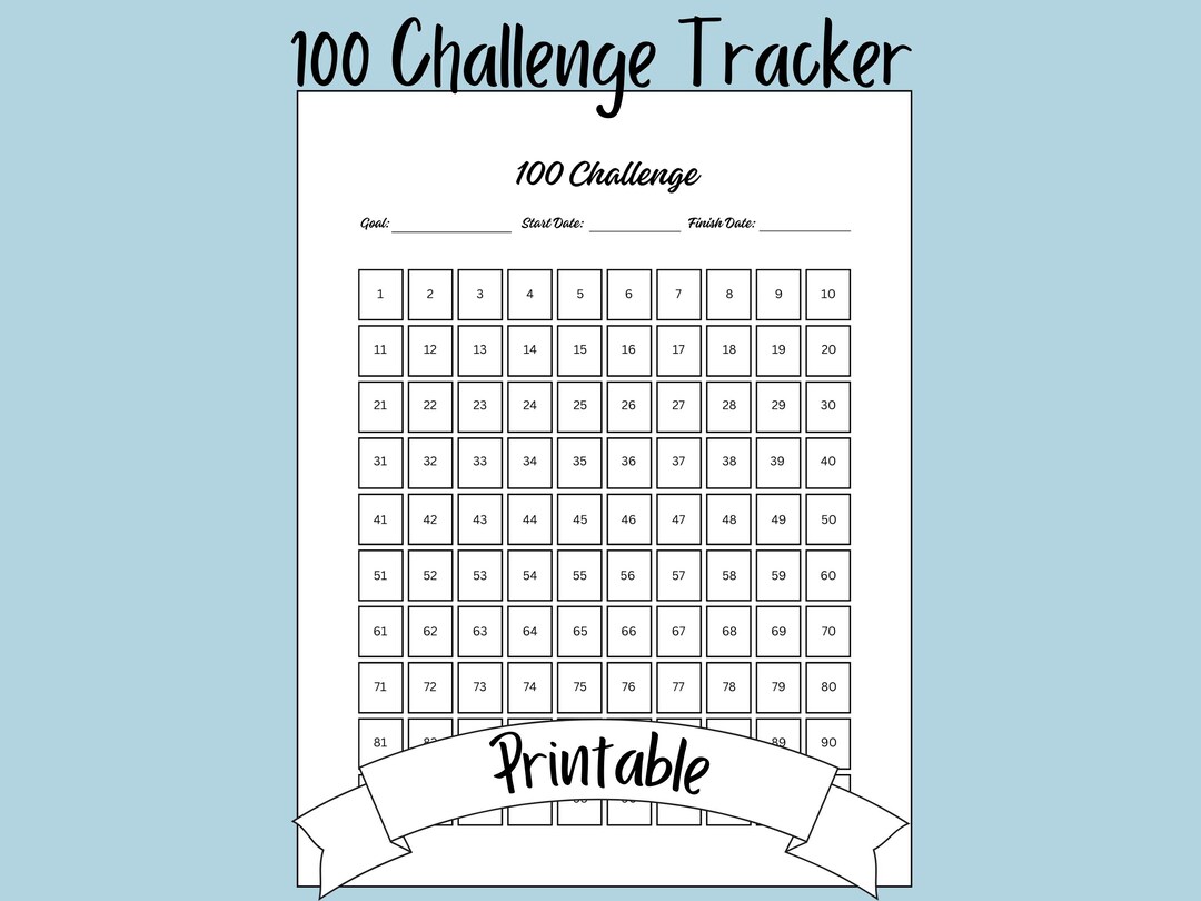100 Challenge Tracker, 100 Day Challenge Countdown, Printable Digital ...