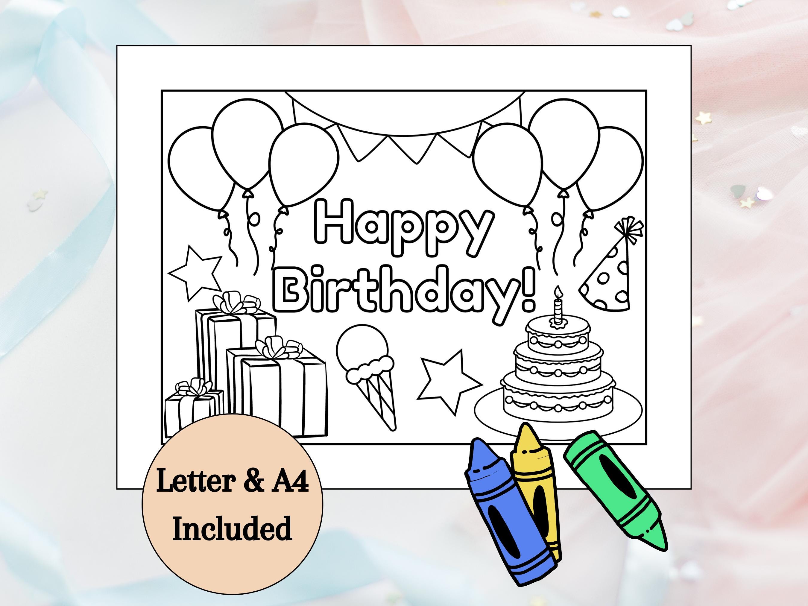 Happy Birthday Coloring Page, Digital Download, Printable, Activity for ...