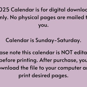 Printable Calendar 2025, 12 Month, Digital Download, Planner ...