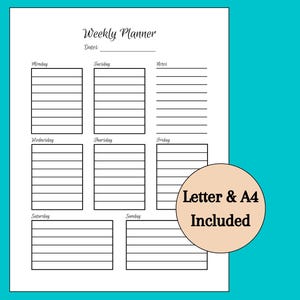 Weekly Planner Printable Page, Digital Download, Worksheet, Print and ...