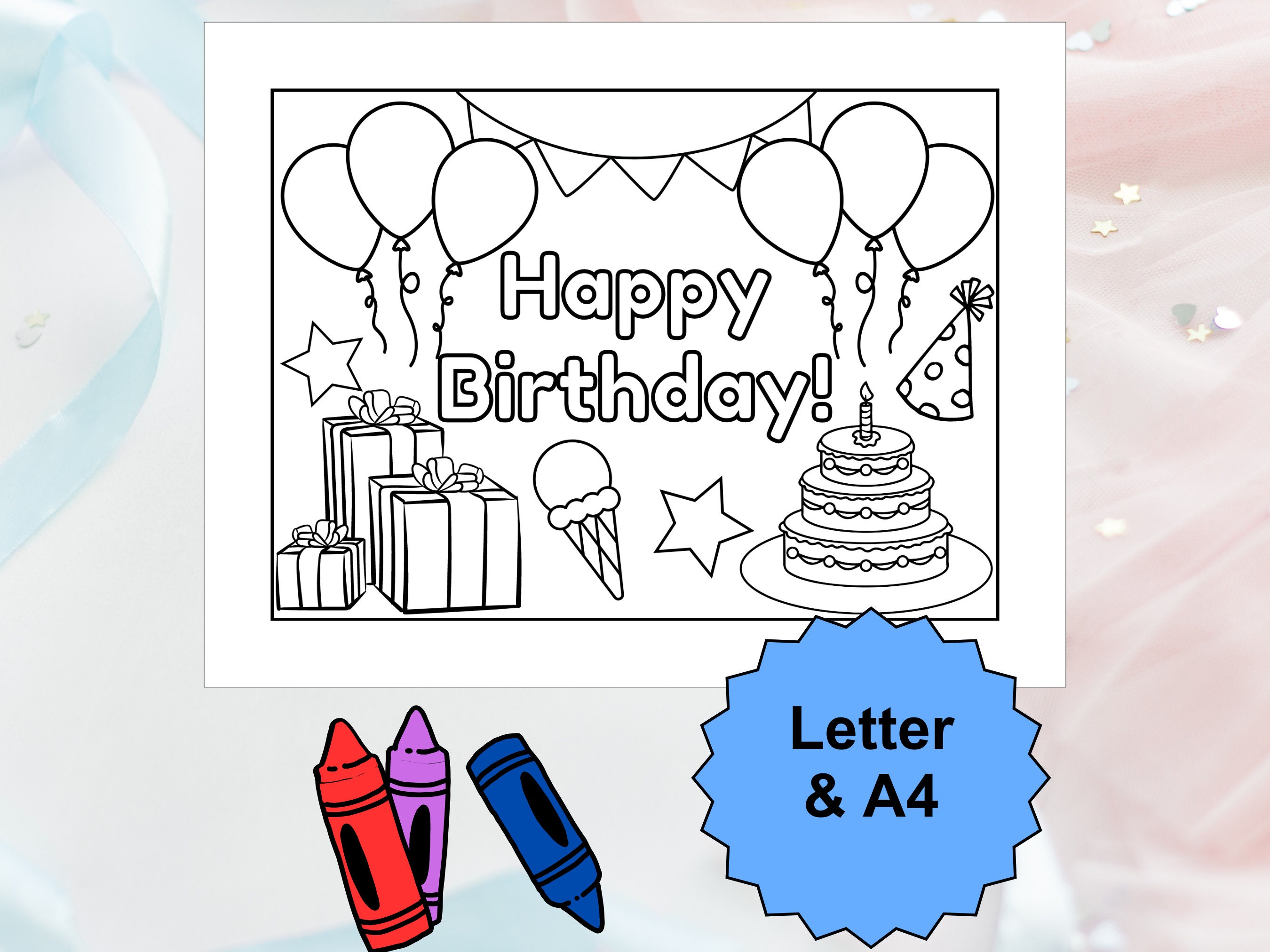 Happy Birthday Coloring Page, Digital Download, Printable, Activity for ...