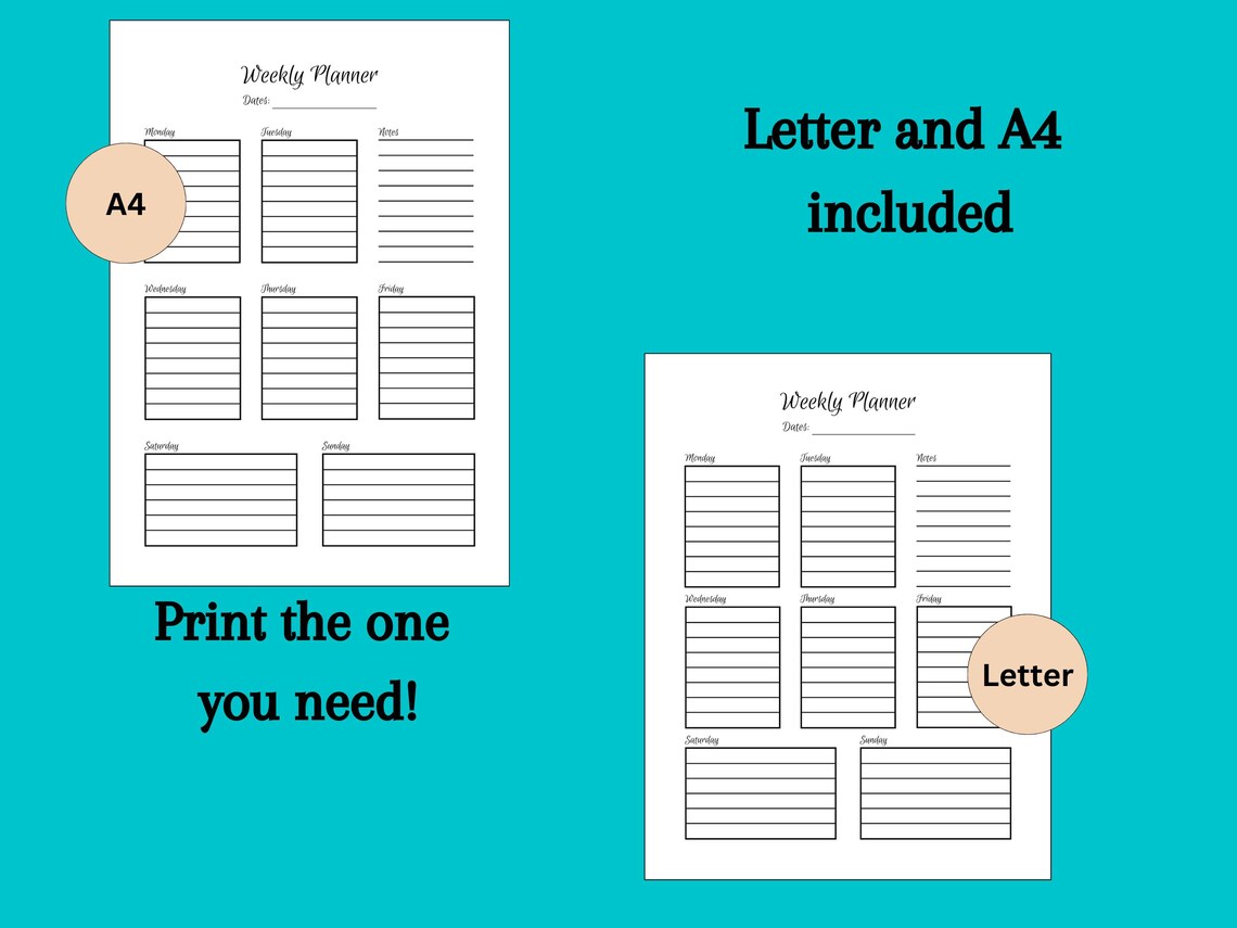 Weekly Planner Printable Page, Digital Download, Worksheet, Print and ...