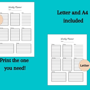 Weekly Planner Printable Page, Digital Download, Worksheet, Print and ...