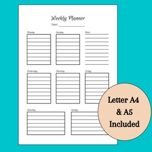 Weekly Planner Printable Page, Digital Download, Worksheet, Print and ...