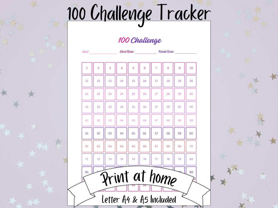 Colorful 100 Challenge Tracker, Printable Journal Insert (digital Download) - Etsy