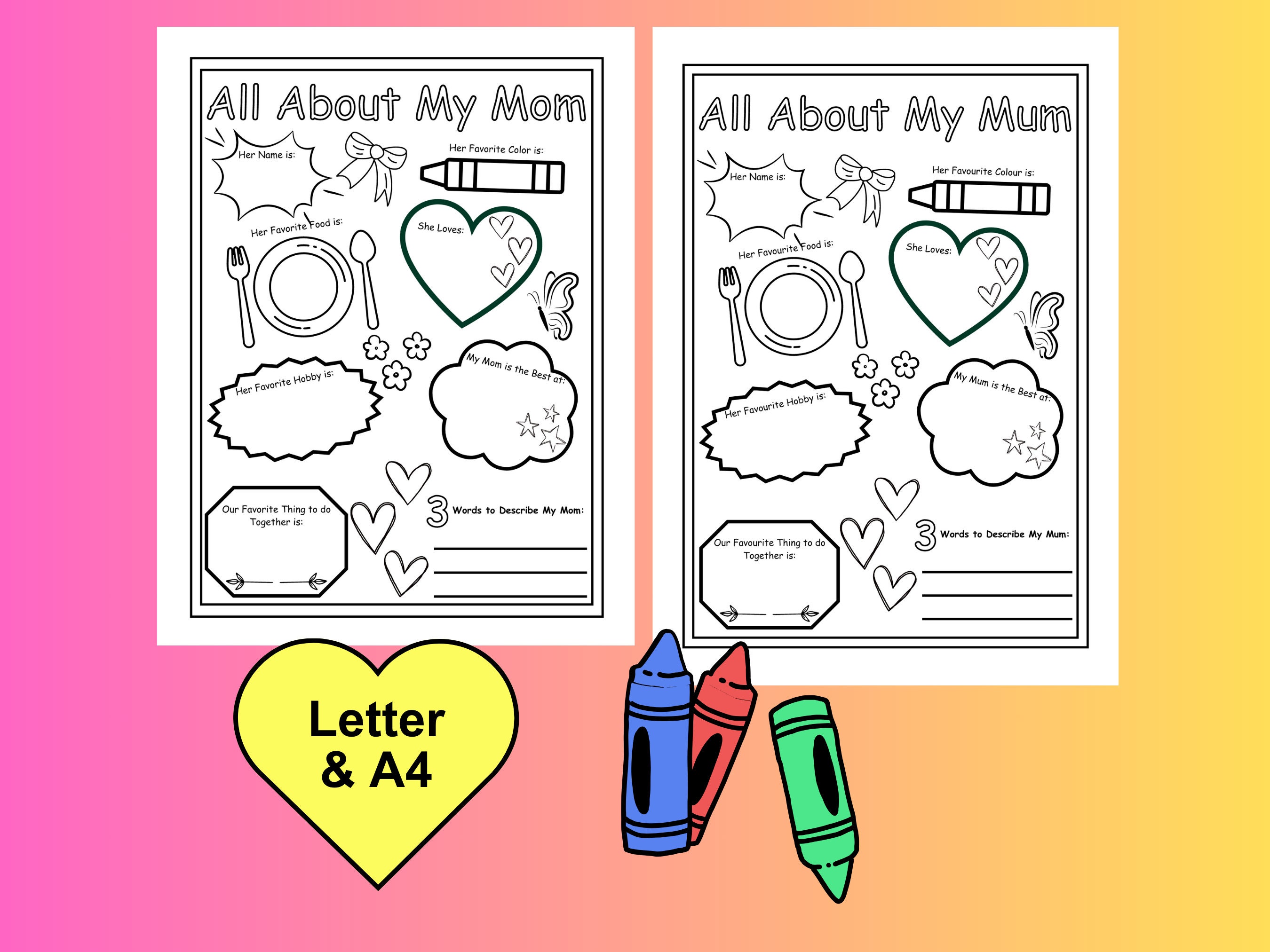 All About My Mom Worksheet, Digital Download, Printable, Activity for ...