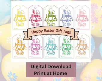 Printable Happy Easter Gift Tags, Colorful Bunny Ears and Feet (digital ...