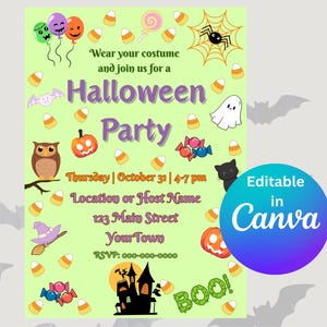 Editable Halloween Party Invitation Digital Download, Printable, Cute ...