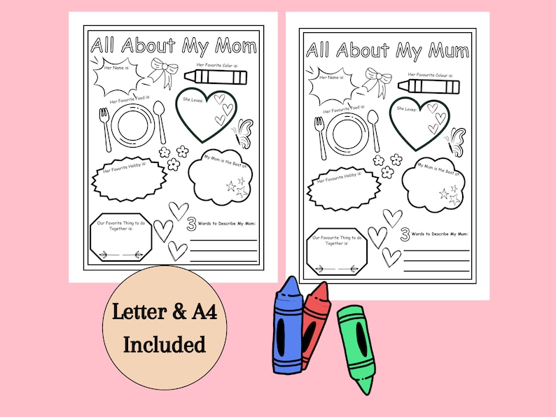 All About My Mom Worksheet, Printable Kids Activity (digital Download ...