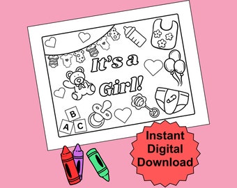 Gender Reveal Baby Shower Coloring Page for Kids - Etsy