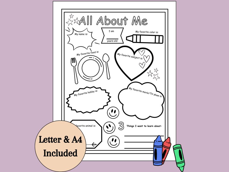 All About Me Worksheet, Back to School Introduction to Teacher, Digital ...