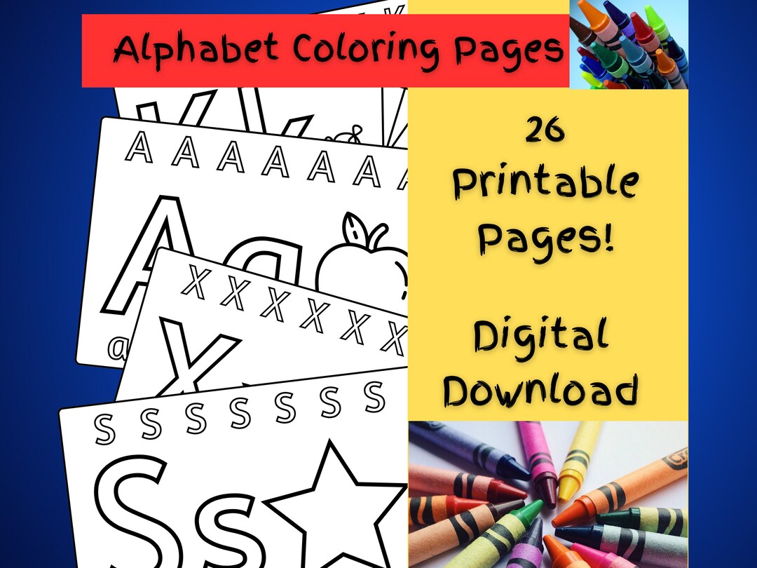 Alphabet Coloring Pages for Kids, A-Z, Instant Digital Download, 26 ...