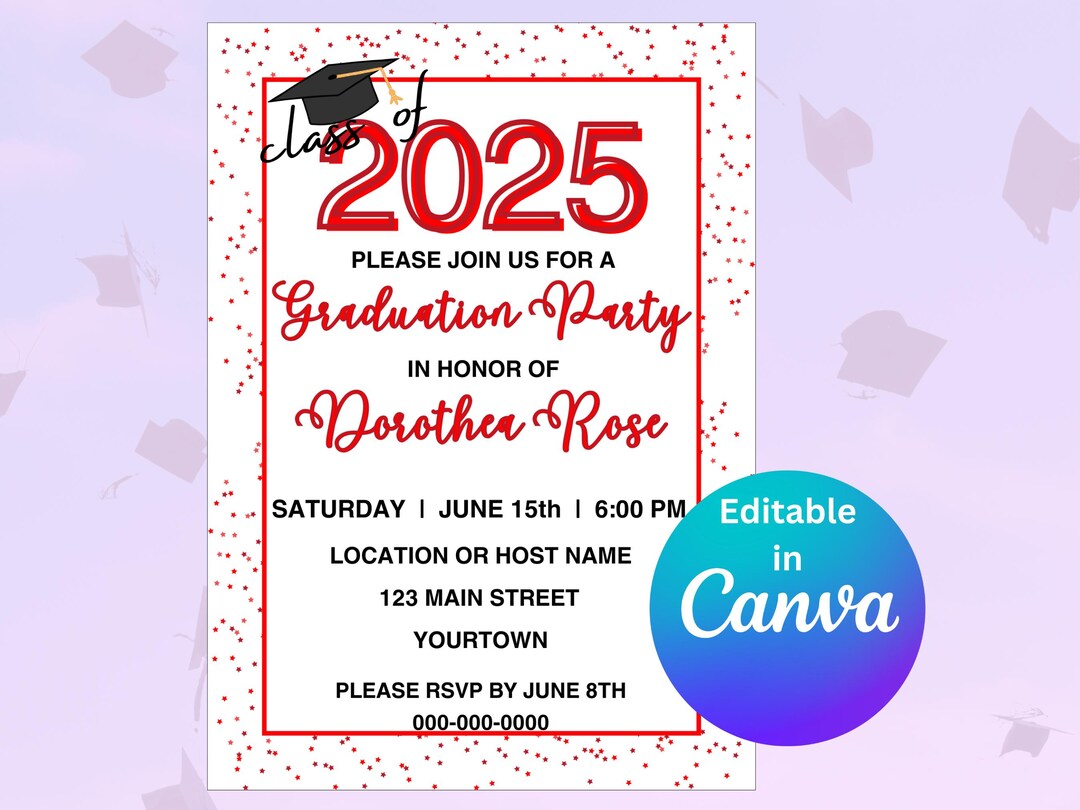 2025 Graduation Party Invitation, Editable Canva Template, Printable ...