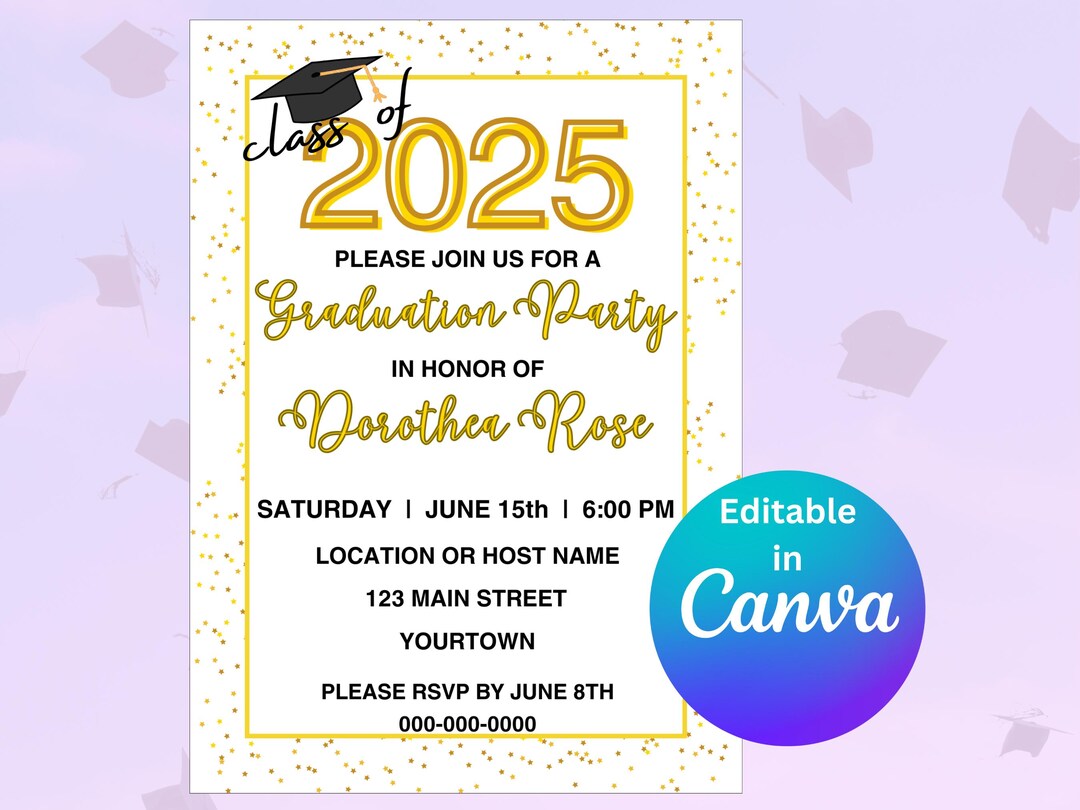 2025 Graduation Party Invitation, Editable Canva Template, Printable ...