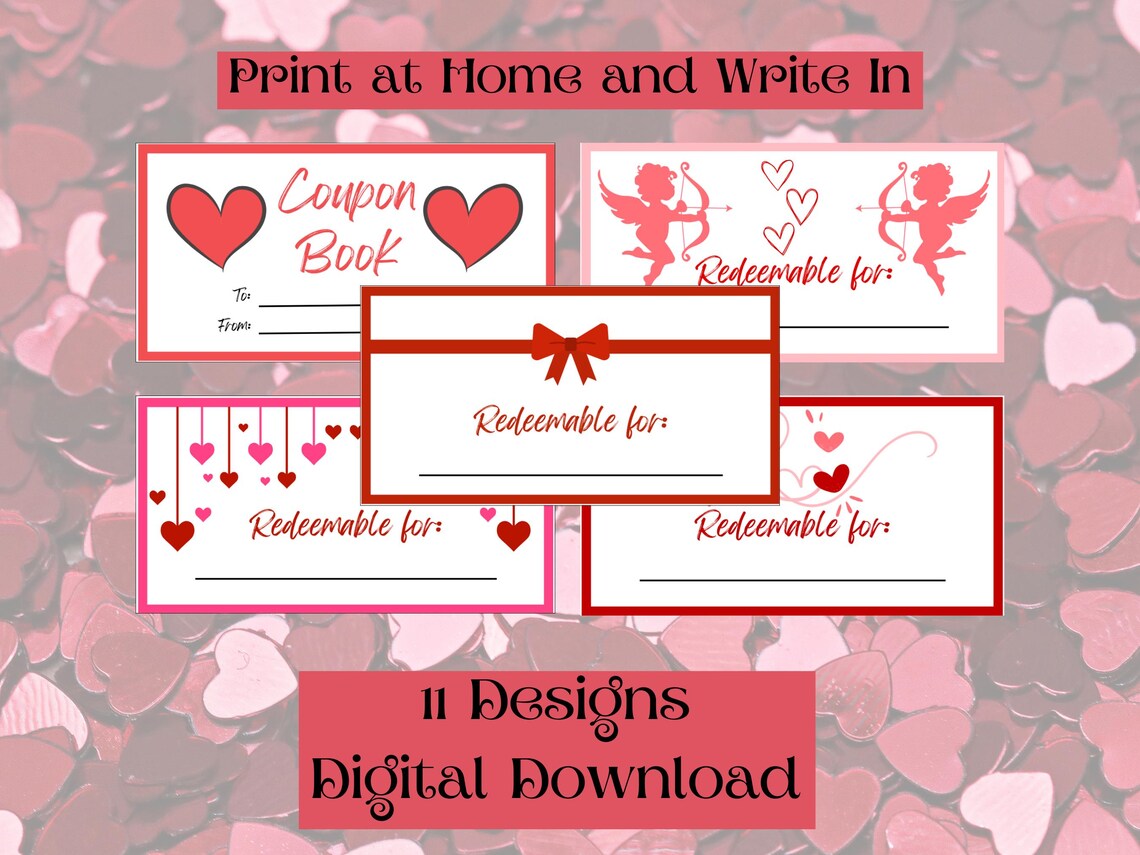 Printable Love Coupon Book, Digital Download, Print at Home and Write ...