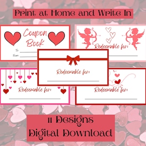Printable Love Coupon Book, Digital Download, Print at Home and Write ...