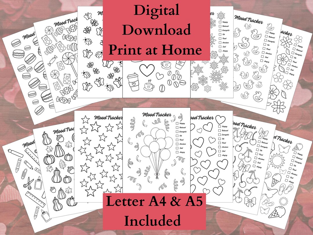 Printable Mood Tracker Bundle, Coloring Page Journal Inserts (digital ...