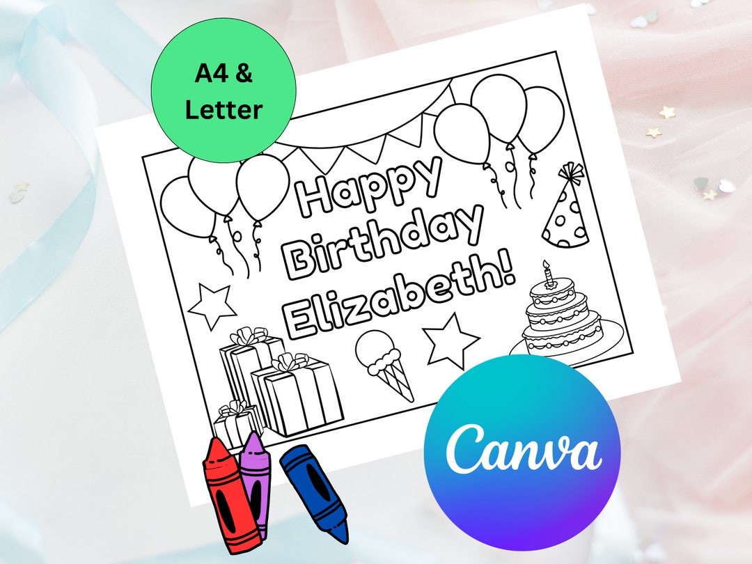 Happy Birthday Editable Coloring Page, Digital Download, Printable ...