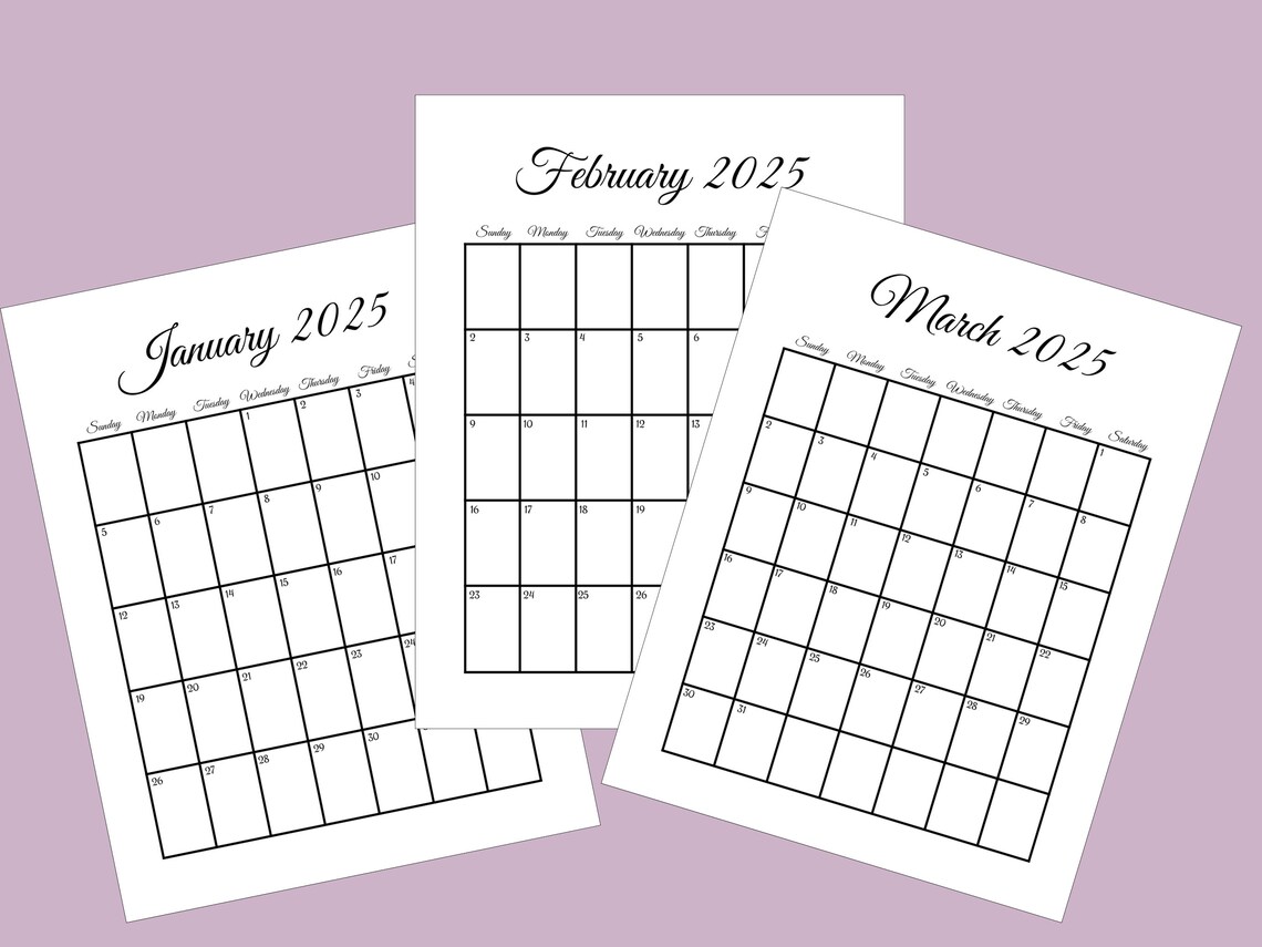 Printable Calendar 2025, 12 Month, Digital Download, Planner ...