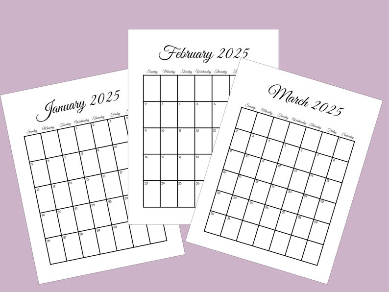 Printable Calendar 2025, 12 Month, Digital Download, Planner ...