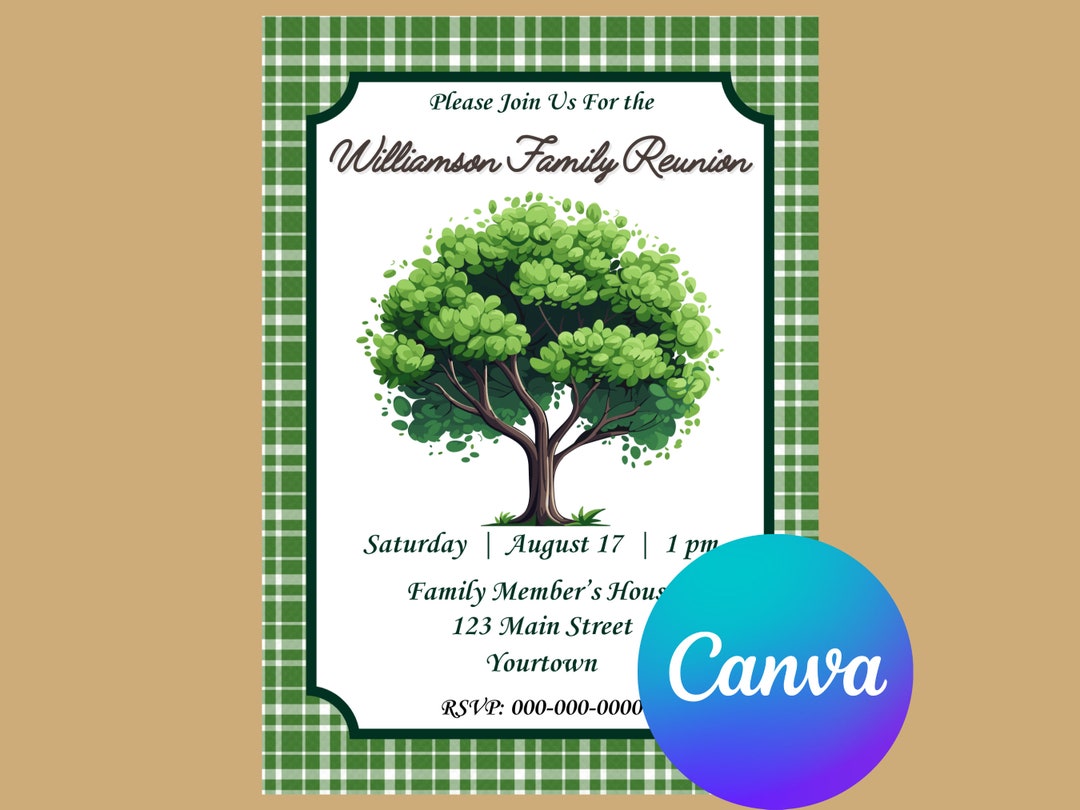 Family Reunion Invitation, Editable Canva, Digital Download, Template ...