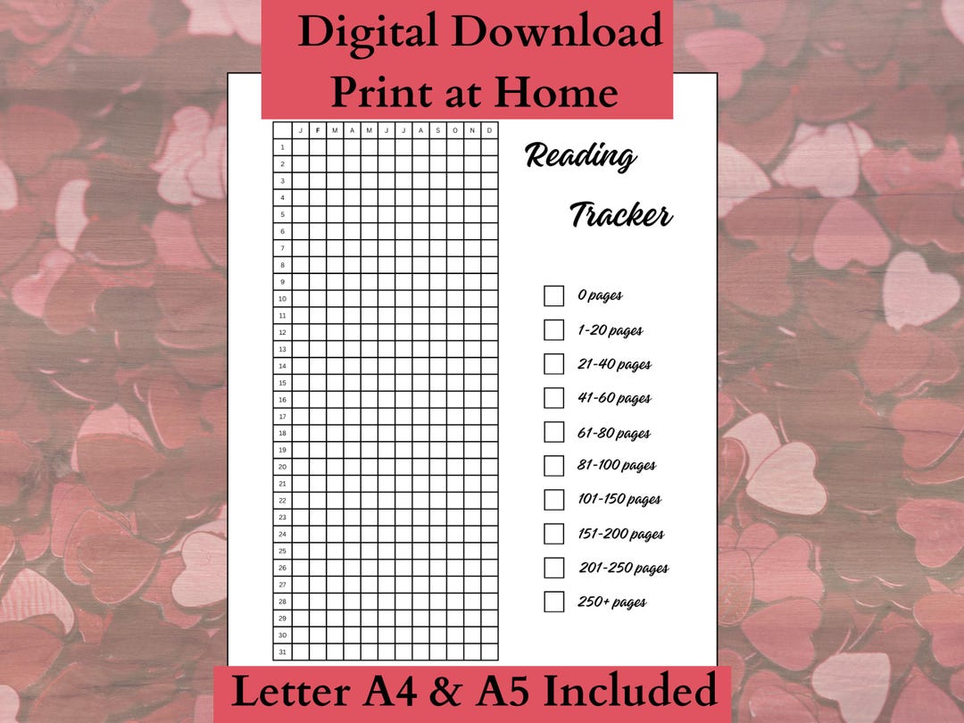 Reading Tracker, Digital Download, Printable Journal Insert Worksheet ...