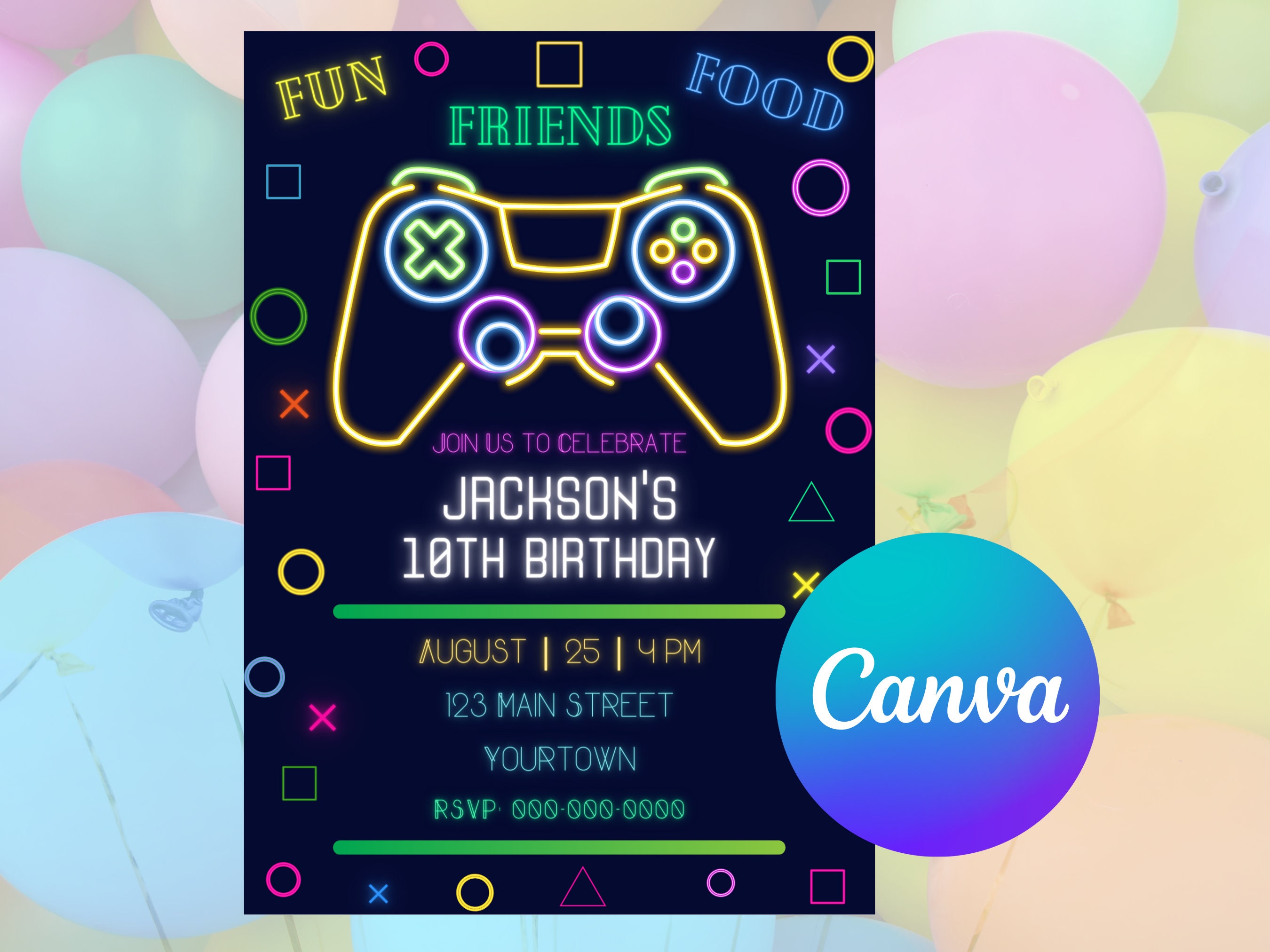 Video Game Birthday Party Invitation, Editable Canva Template (digital ...