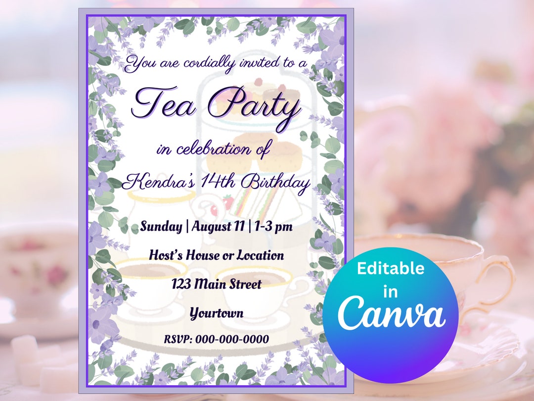Tea Party Invitation, Editable Canva Template (digital Download) - Etsy